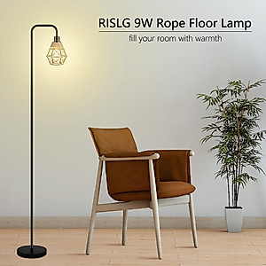 Floor Lamp, Standing Lamp with 9w Led Bulb, ETL Certified E26 Socket, Hemp Rope Design for Decorative Lighting, Modern Tall Lamp for Bedroom, Kids Room, Reading, Dorm