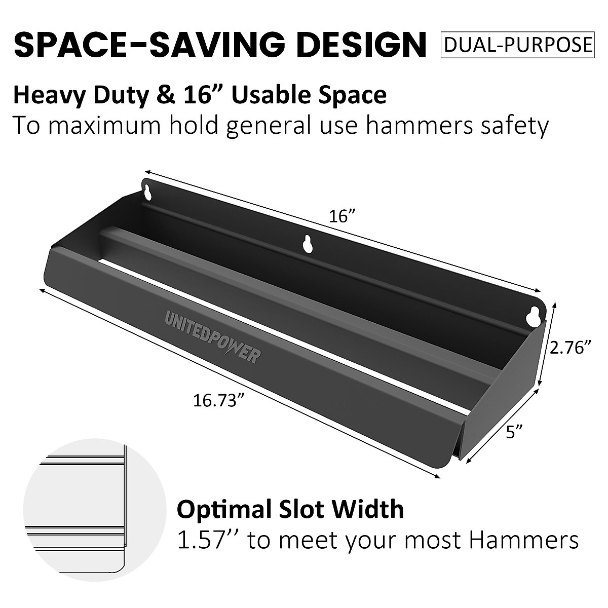 UNITEDPOWER Hammer Holder, Wall Mount Storage Rack Organizer for Workshop, Shed, Garage, Home, Fit Most of Hammer or Small Tools
