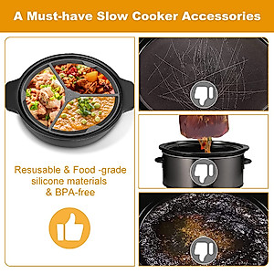 Silicone Slow Cooker Liners Fit for Crockpot 6 Quart, 3 In 1 Reusable Crock Pot Liners Divider Insert Portable Handle/BPA Free/Leakproof/Used to Replace Leak-prone Disposable Liners