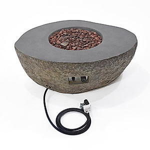 Boulder Concrete Fire Pit 43" x 35" Outdoor Patio Natural Gas Firepit Includes Lava Rocks Modern Fire Pits & Outdoor Fireplaces for Garden, Deck, Indoor & Outdoor Heating