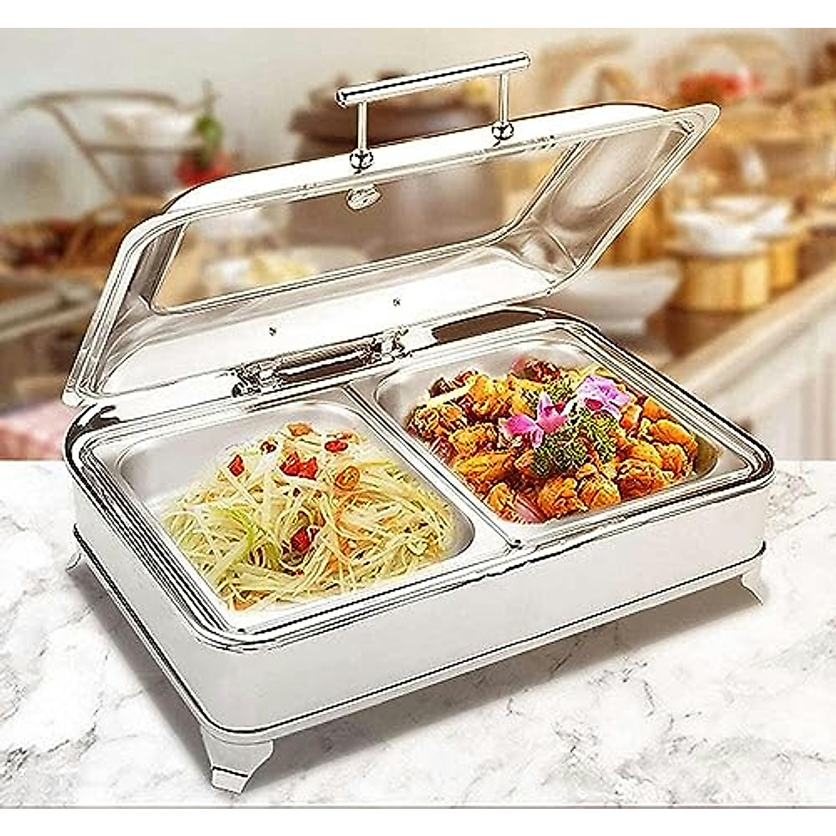Chafing Dishes Chafing Dish Buffet Set, Food Warmers Server Warming Tray Round Rectangular Chafers, Stainless Steel Square Chafer, Round Food Warmer Chafing For Catering Warmer Chafer Set, Energy Effi