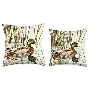 Wild Duck Lover Duck Gift Mallard Vintage Bird Decoy Swimming I Love Ducks Throw Pillow, 16x16, Multicolor