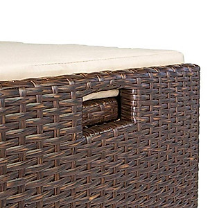 Mandycng Patio Outdoor Rattan Storage Bench w/Cushion, Weatherproof Poolside Deck Box Storage Shed Bin Backyard, Garden Wicker Seat Storage Bench Outdoor Furniture, 60 Gallon Capacity