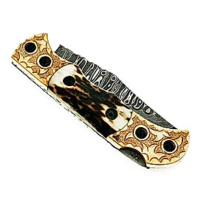 Back Lock Handmade Folding knife Pocket knife Damascus Steel Blade Back Lock Stag Horn Handle Leather Sheath BW-5160