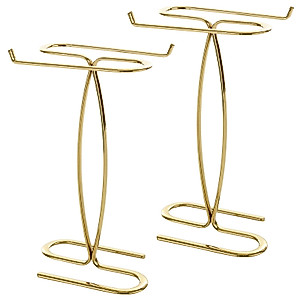 mDesign Decorative Modern Metal Fingertip, Hand Towel Holder Stand - for Bathroom Vanity Countertops to Display and Store Small Guest Towels - 2-Sided, 14" High - 2 Pack - Soft Brass