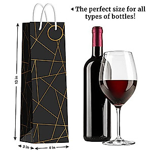 Gold Wine Gift Bags - Set of 6 - Assorted Black & Gold Gift Bags With Handles + Name Tags. - Modern Geometric Metallic Gift Bags - Perfect for Christmas, Birthdays, Anniversaries, Bridal Showers, Thank You Gifts, Housewarming Dinner Party, Weddings, & mor