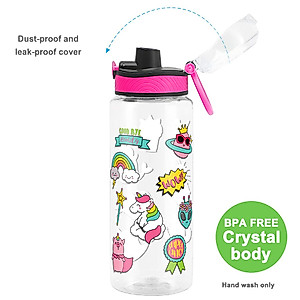 Home Tune 23oz DIY Sticker Water Bottle, Design Your Own Water Bottle for Girls & Boys - BPA Free, Chug lid, Fun DIY Arts and Crafts Activity, Cute Stickers for Girls & Boys - Red