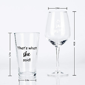 Futtumy I Said Yes, That's What She Said Wine Glass and Beer Glass Set for Him Her Couples Newlyweds, Novelty Wine Gift for Engagement Proposal Valentine's Day Wedding Bridal Shower, 15Oz (Set of 2)