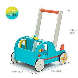 Blue Aircraft Wooden Baby Push Walker - 2-in-1 Toddler Push & Pull Toys Learning Walker Stroller Walker with Wheels for Baby Girls Boys 1-3 Years Old