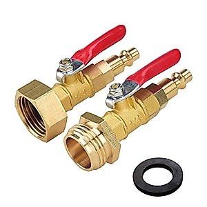 RV Winterize Blowout Adapter with 1/4" Quick Connect Plug and 3/4" Garden Water Hose Threading, Winterize Quick Adapter with Ball Valve for Boat Camper Trailer Sprinkler Systems Irrigation Kit Fitting