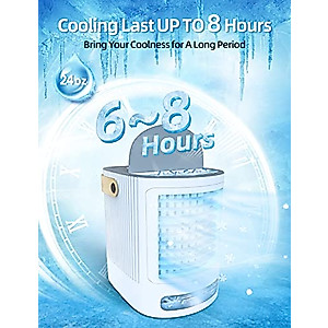 3-IN-1 Portable Air Cooler, USB Powered Desktop Cooling Fan, 3 Levels Spray Humidify & 3 Speeds Personal Air Conditioner Fan w/8 Night Light Modes, Evaporative Air Cooler for Small Room/Office/Camping