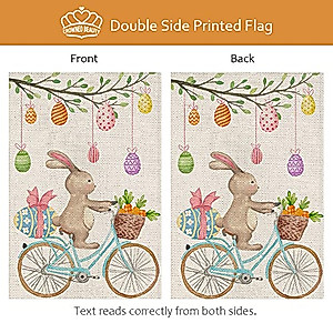 CROWNED BEAUTY Easter Welcome Garden Flag 12×18 Inch Double Sided Rabbit Bunny Bike Egg Tree Outside Vertical Holiday Yard Flag