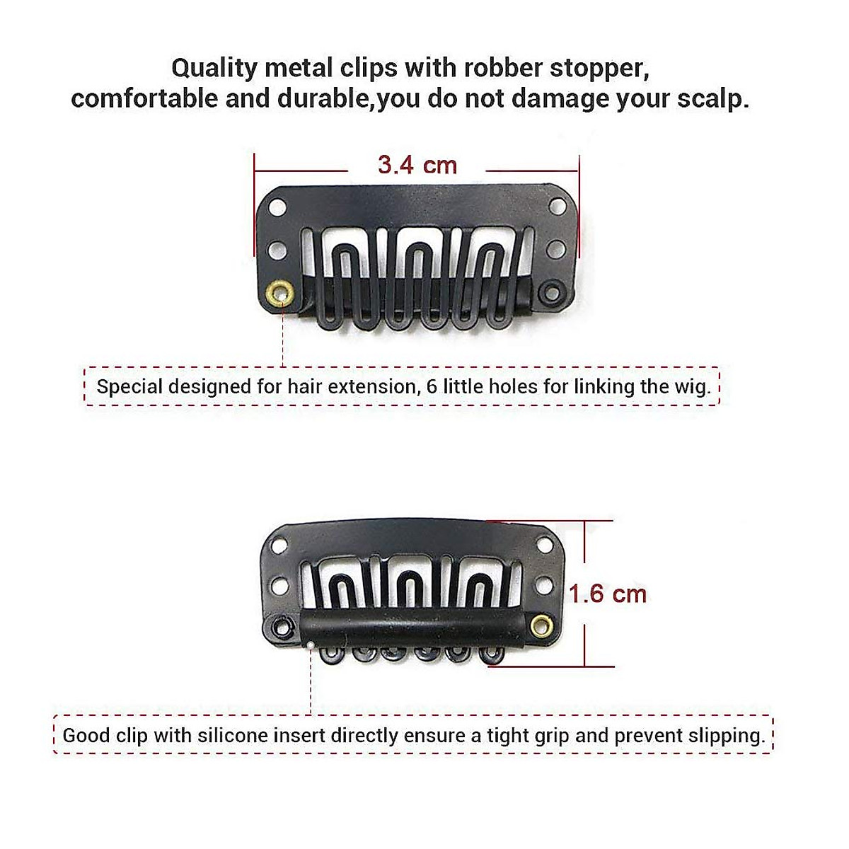 50pcs Hair Extensions Clips U-Shape Stainless Steel Snap Clips for Wigs and Hair Extensions and Hairpieces 30 Assorted Sewing Needles and 2 Rolls Thread (Blonde)