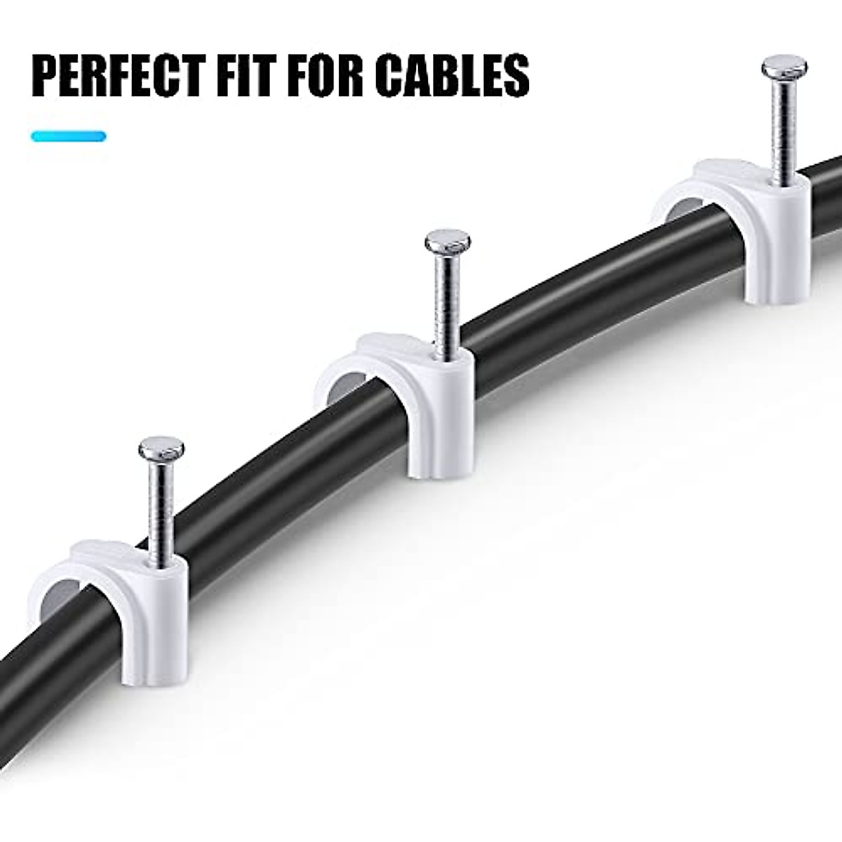 AGPTEK 500pcs Cable Clips with Steel Nails 4mm 5mm 6mm 8mm 10mm Cable Management for RG6, RG59, CAT6, RJ45 Cable Coax Cable, Ethernet Cable, TV Wire Cable, Telephone Cable, Led Starlight, Print Cable