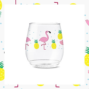 TOSSWARE POP 14oz Vino Let's Fla-mingle Series, SET OF 6, Premium Quality, Recyclable, Unbreakable & Crystal Clear Plastic Printed Glasses
