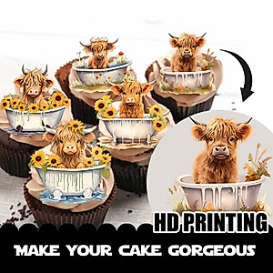 18pcs Brown Glitter Highland Cow Dessert Cupcake Topper Pick for Country Western Bull Riding Bull Rider Competition Theme Decor Supplies Baby Shower Boys Girls Birthday Party Decorations