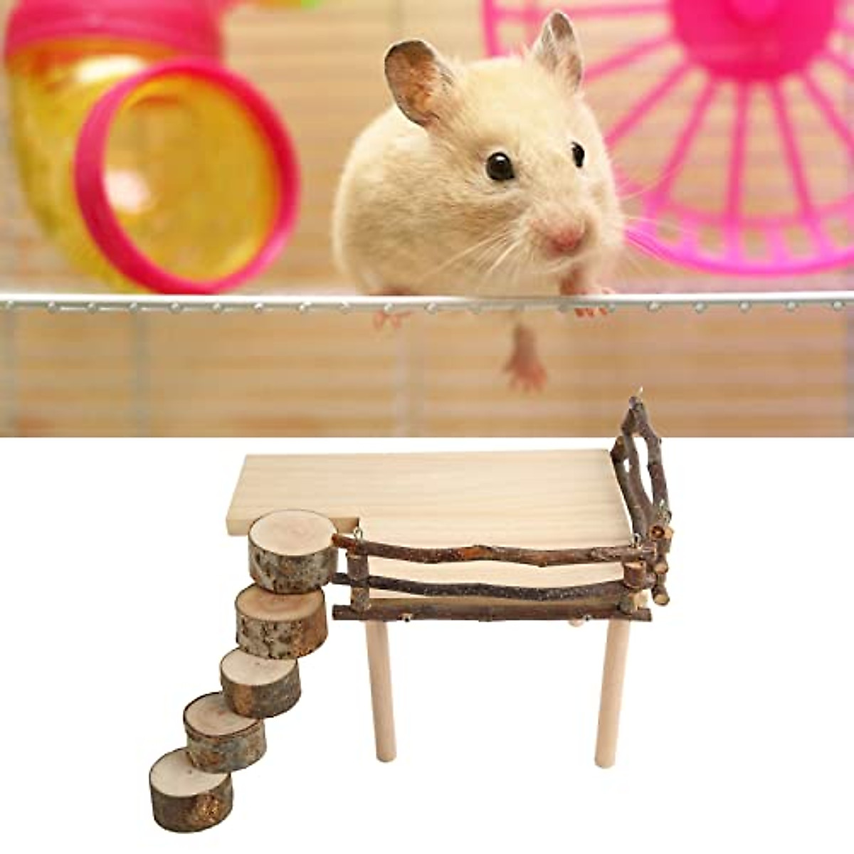 Hamster Exercise Ladder Climbing Platform Hamster Climbing Platform Multipurpose Hamster Platform 2 Layer Wooden Hamster Playing Activity Platform for Small Pets Hamster