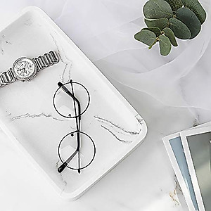 Luxspire Marble Bathroom Tray Rectangle Vanity Tray, 10 x 6 inch Large Perfume Tray Makeup Perfume Jewelry Ottoman Bath Tub Toilet Paper Organizer, Serving Storage Tray for Dresser Kitchen Countertop