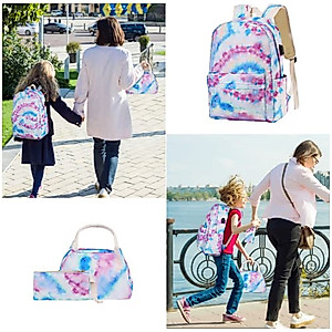 Woosir Girls Backpack for School Backpacks Tie Dye Kids Bookbags School Bags with USB Charger Port Back to School Backpack Gift School Supplies for Kids Teen Girls Elementary with Lunch Box