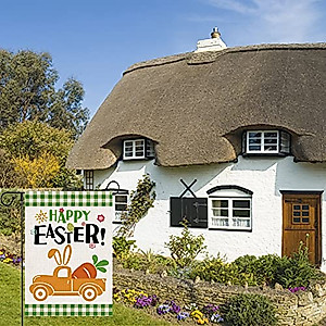 Happy Easter Truck Garden Flag, Spring Vertical Double Sized Burlap Flag for House Yard Outdoor Decor 12.5 x 18 Inch