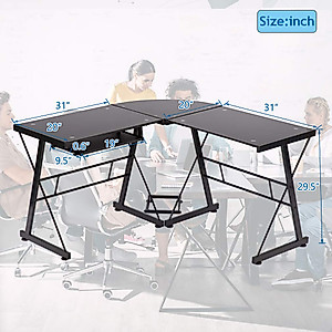 L Shaped Computer Desk Office Desk Gaming Writing Corner Desk Study PC Laptop Table Workstation with Keyboard Tray and CPU Stand Shelf for Home Office Large 3-Piece Modern Glass Computer Desk, Black