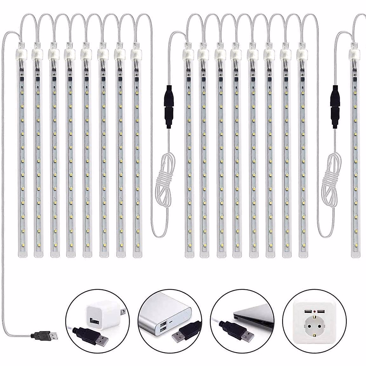 Meteor Shower Lights LED String Lights, Waterproof Falling Rain Lights 11.8 inch 8 Tubes Double-Sided SMD Lamp Beads Curtain Lights Garden Square Hanging Decorative Lamps for Bar Halloween Christmas