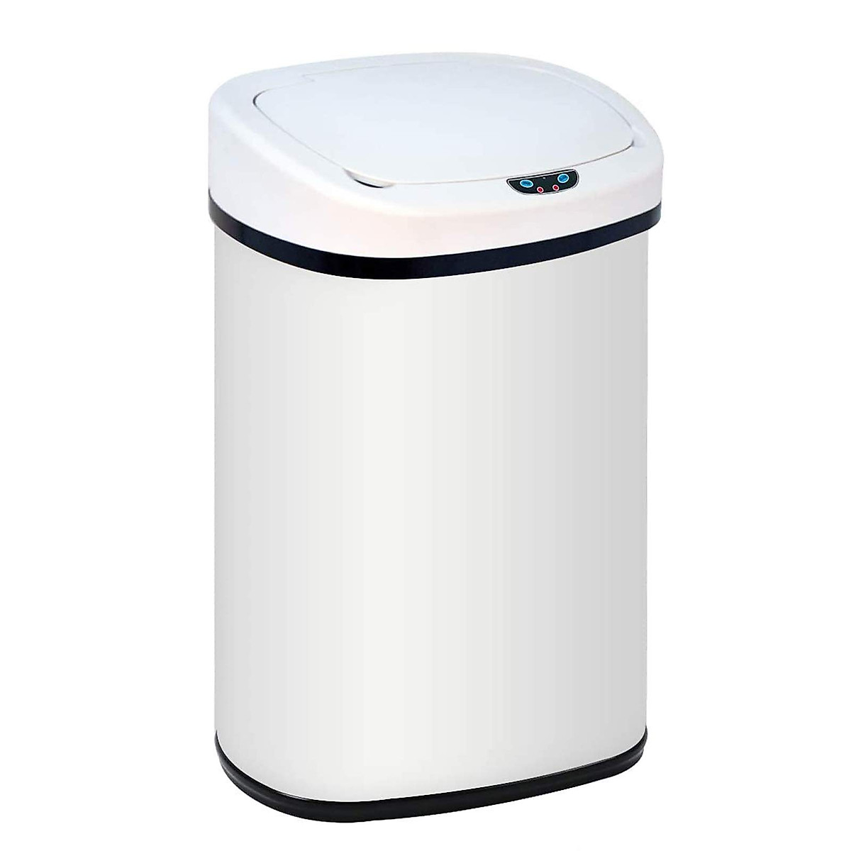 13.2 Gallon Trash Can Kitchen Bathroom Bedroom Stainless Steel Automatic Garbage Can with Odor Control System, 50 Liter Semi-Round No Touch Motion Sensor with Plastic Lid Brushed Waste Bin-White