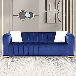 FCNEHLM Modern Velvet Sofa, 3 Seater Sofa for Living Room, Bedroom, Velvet Upholstered Sofa Couch with Stainless Steel Legs, 2 White Pillows Included