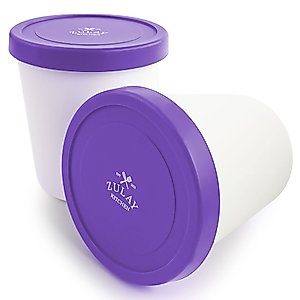 Zulay [2 Pack - 1 Quart Each] Large Ice Cream Containers For Homemade Ice Cream - Reusable Ice Cream Container Set with Lids - Ice Cream Pint Containers For Sorbet, Gelato, Frozen Yogurt (Purple)