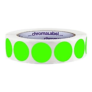 ChromaLabel 1 Inch Round Label Permanent Color Code Dot Stickers, 1000 Labels per Roll, Fluorescent Green