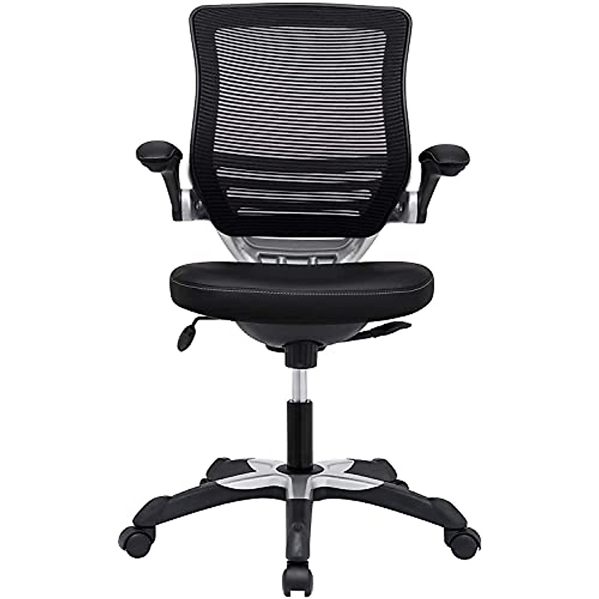 Modway Edge Mesh Back and White Vinyl Seat Office Chair With Flip-Up Arms - Computer Desks in Black