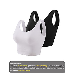 SPRIMEMONG Women's Light Support Sport Bra-Seamless Yoga Crop Tops(2pack,Black,White,L)