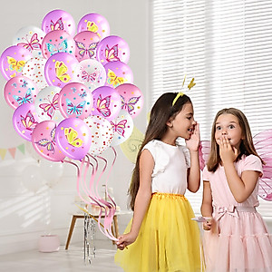 Libima 45 Pcs Butterfly Party Balloons Butterfly Birthday Party Decorations Fairy Butterfly Latex Balloons Pink Purple Butterfly Balloons Decorations for Girls Princess Party Baby Shower (Classic)