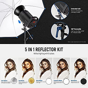 NEEWER 600W Photography Studio Strobe Flash Kit: 2xUpgraded S101-300W 5600K Monolight GN58 with Bowens Mount, 2xSoftbox, 1xRT-16 Trigger, 2xUmbrella, 1xReflector for Portrait Product Photo