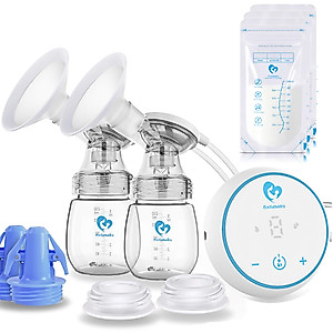 Bellababy MiniO Breast Pump,Electric Double Breast Pump Rechargeable,Come with 24mm Detachable Flanges,10 Storage Bags,2 Storage Bag Adapters,2 Bottle Neck Adapters