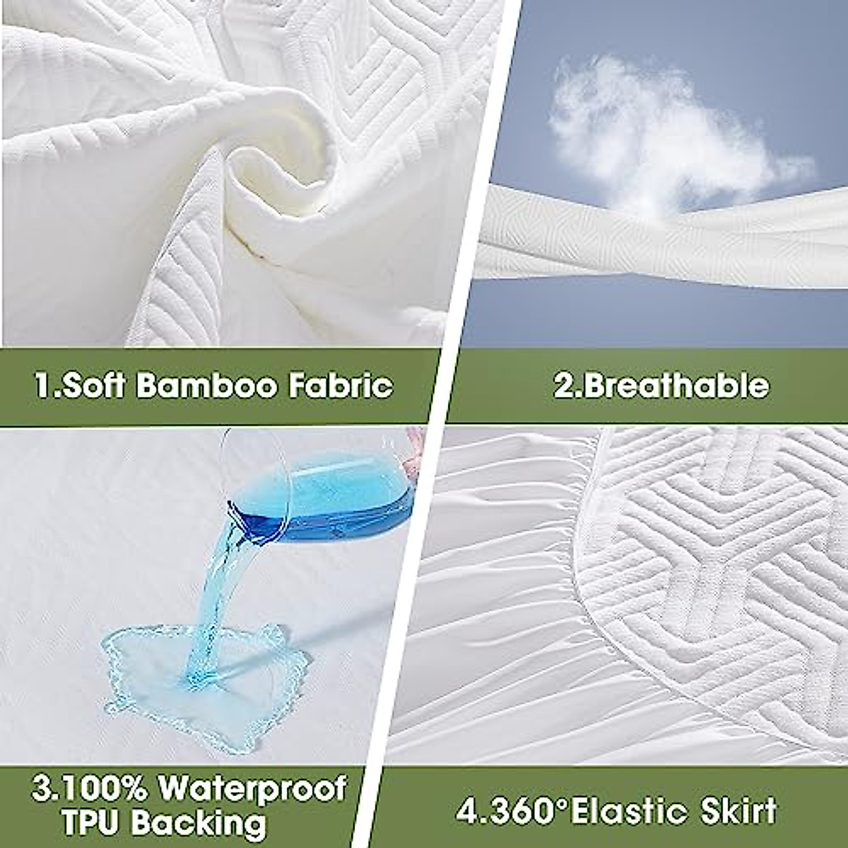 HYLEORY California King Size Waterproof Mattress Protector Viscose Made from Bamboo Cooling Mattress Pad Cover Breathable Soft 3D Air Fabric Noiseless Washable Fitted Sheet with Deep Pocket Up to 21"