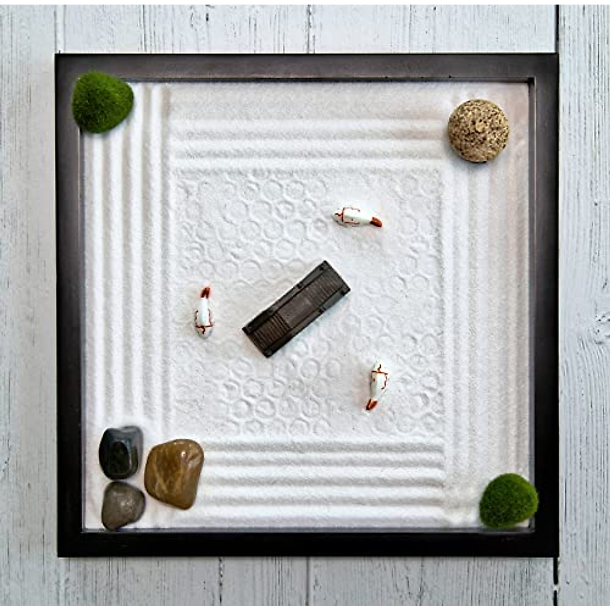 COCORO Japanese Zen Garden for Desk and Office Accessories Includes Zen Garden Sand, Rocks, Rake, Moss Stones, Fishes, Lantern, Bridge, and Origami