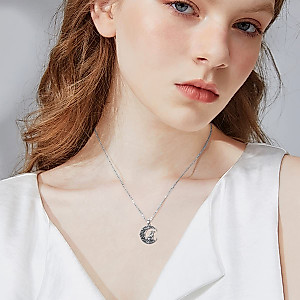 RMREWY Dog Necklaces 925 Sterling Silver Crescent Moon Sunflower Necklace Dog Paw Jewelry Mother's Day Gifts for Women Mom