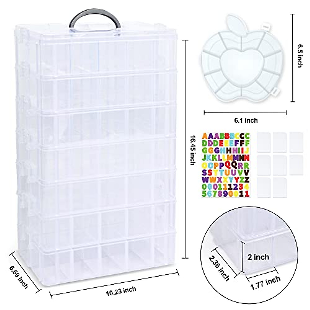 7 Layers Stackable Storage Container, 70 Adjustable Compartments (White) Stackable Storage Container, Perfect for Kids Toys, Art Crafts, Jewelry, Supplies, Mini Case & Letter Sticker Included