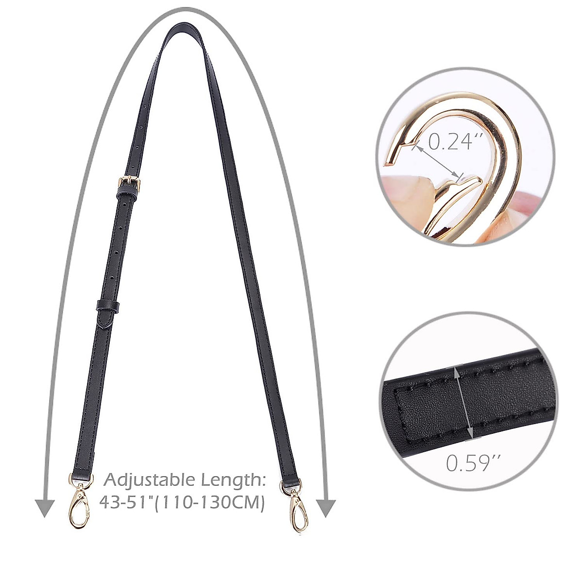 VanEnjoy Genuine Leather Adjustable Purse Strap Replacement for Cross Body Bag Handbag - 3/5 inch Wide,51 inches Long (Black)