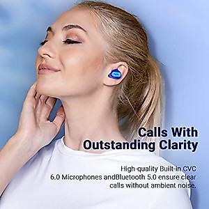 233621 Droplet True Wireless Earbuds, CVC 6.0 Call Noise Cancelling Headphones, IPX5 Waterproof Bluetooth 5.0 Earphones Touch Control, Stereo Sound, Comfortable fit for Home, Office, Gym (Blue)
