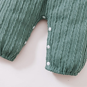 Happy Town Baby Girl Romper Infant Fall Winter Clothes Ruffle Sweater Long Sleeve Bodysuit Jumpsuit and Headband (Green, 0-3 Months)