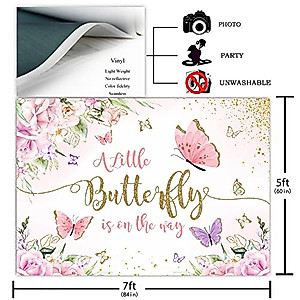 Avezano Butterfly Baby Shower Backdrop for Girl's A Little Butterfly is on The Way Princess Party Decorations Photography Background Pink and Purple Floral Gold Spots Flowers Photo Backdrops (7x5ft)