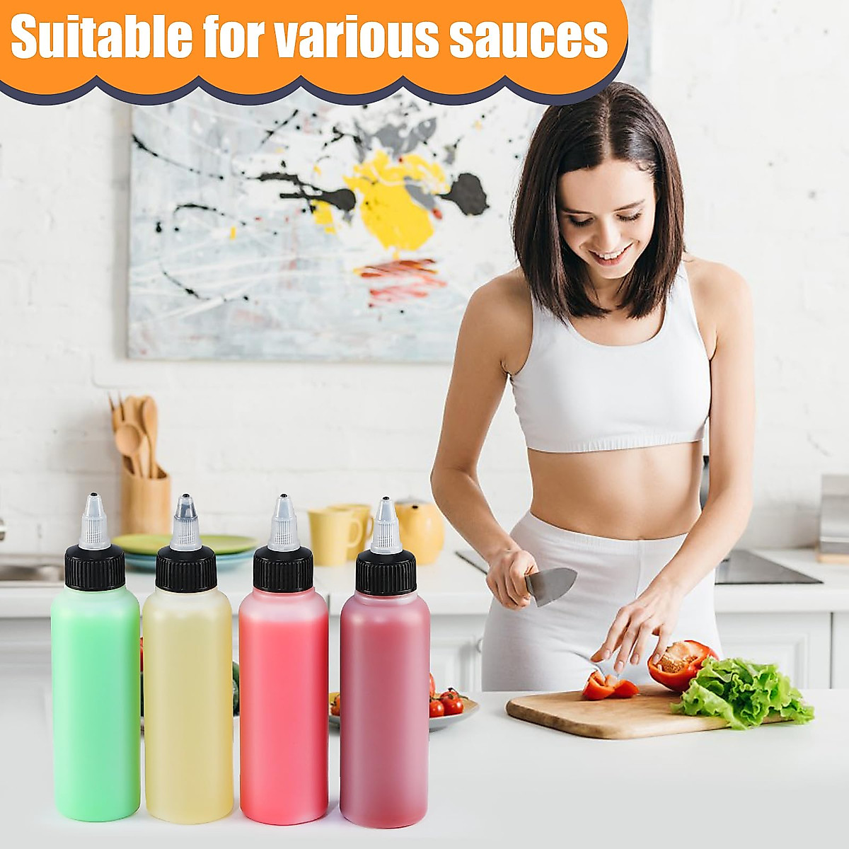 Yephets 32 Pack Semi-Transparent Boston Dispensing Bottles Empty Round LDPE Plastic Squeeze Dropper Bottles Squeeze Bottles with Twist Top Cap for Liquids Oils Art Crafts Kitchen Household (4 oz)