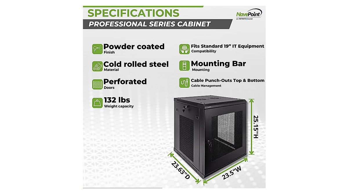 Durable NavePoint 12U Server Rack Enclosure - Space Efficient