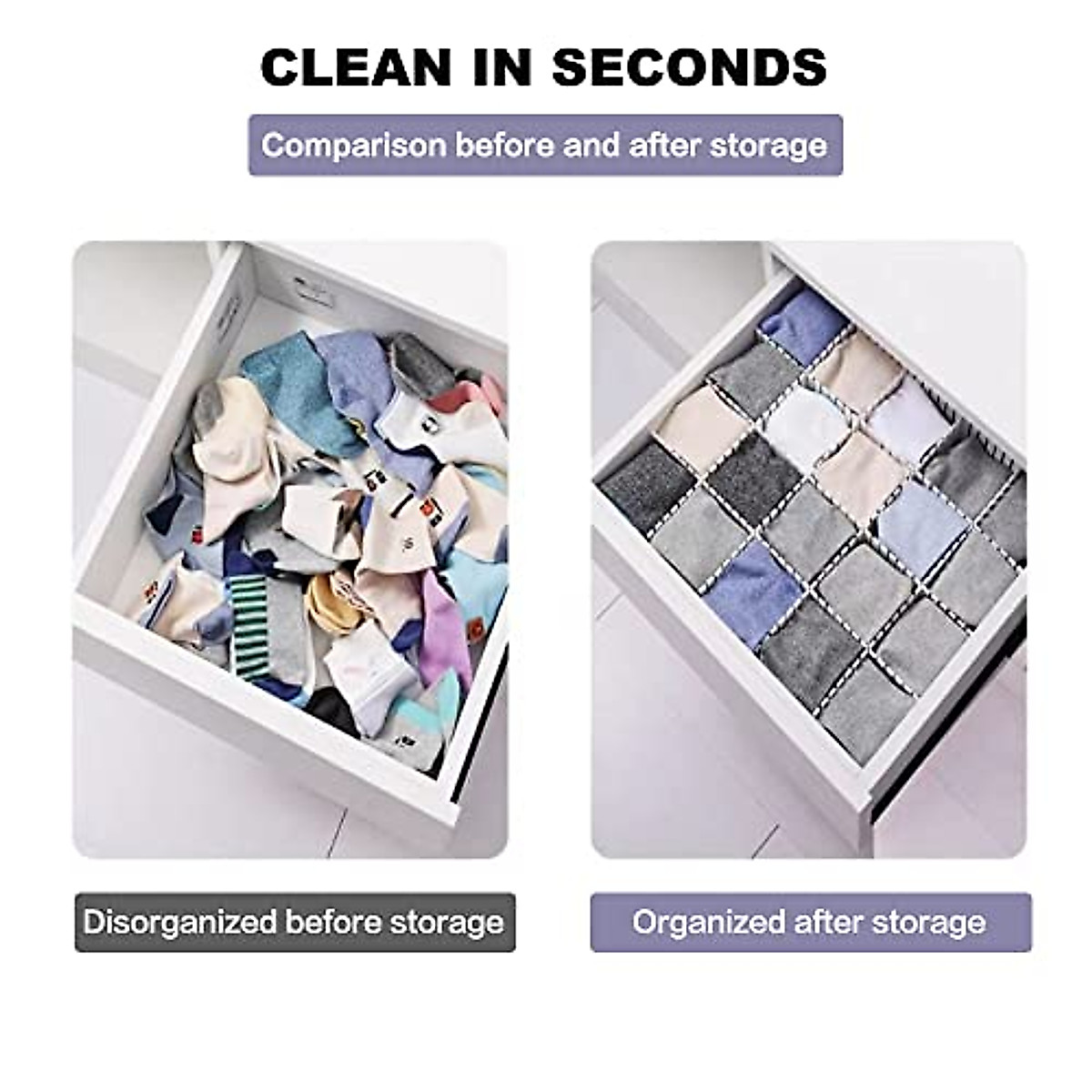 Drawer Dividers Adjustable Organizer 32Pcs - Suitable for Socks,Underwear,Makeup,Tidy Kitchen, Bedroom,White Dresser