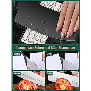 Double-Sided Diamond Sharpening Stone, Kalolary Knife Sharpener Stone Whetstone Honeycomb Surface Plate with Non-slip Base for Scissors Knives Outdoor Kitchen Sharpen Tools (400/1000 Grit, 150 x 63mm)