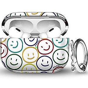 R-fun Airpods Pro 2nd Generation/1st Generation Case Cover,Cute Flroal Clear TPU Protective Case for Women Girls with Keychain Compatible with Apple AirPods Pro(2019/2022),Smile