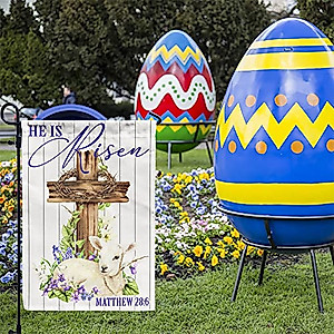 He is Risen Religious Garden Flags 12x18inch Burlap , Easter Cross Sheep Matthew 28:6 Flags for Spring Holiday Yard Decorations Outdoor