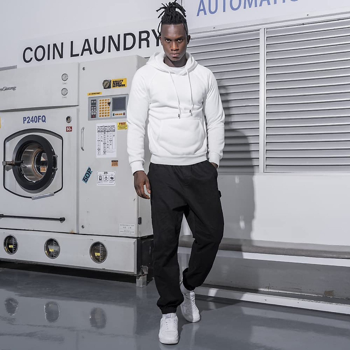 TOLOER Men's Hoodies Pullover Slim Fit Solid Color Sports Outwear Sweatshirts White XX-Large